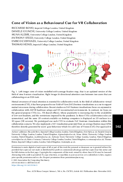(PDF) Cone of Vision as a Behavioural Cue for VR Collaboration ...