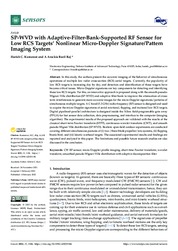 (PDF) SP-WVD with Adaptive-Filter-Bank-Supported RF Sensor for Low RCS Targets’ Nonlinear Micro ...