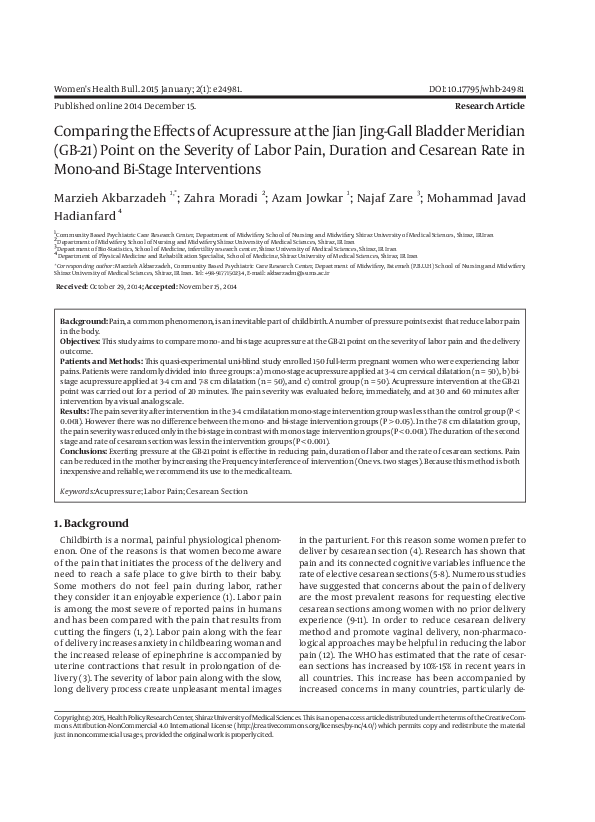 (PDF) Comparing the Effects of Acupressure at the Jian Jing-Gall ...