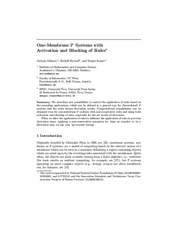 (PDF) P Systems with Activation and Blocking of Rules | Artiom Alhazov - Academia.edu