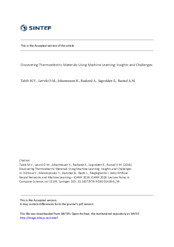 (PDF) Discovering Thermoelectric Materials Using Machine Learning: Insights and Challenges