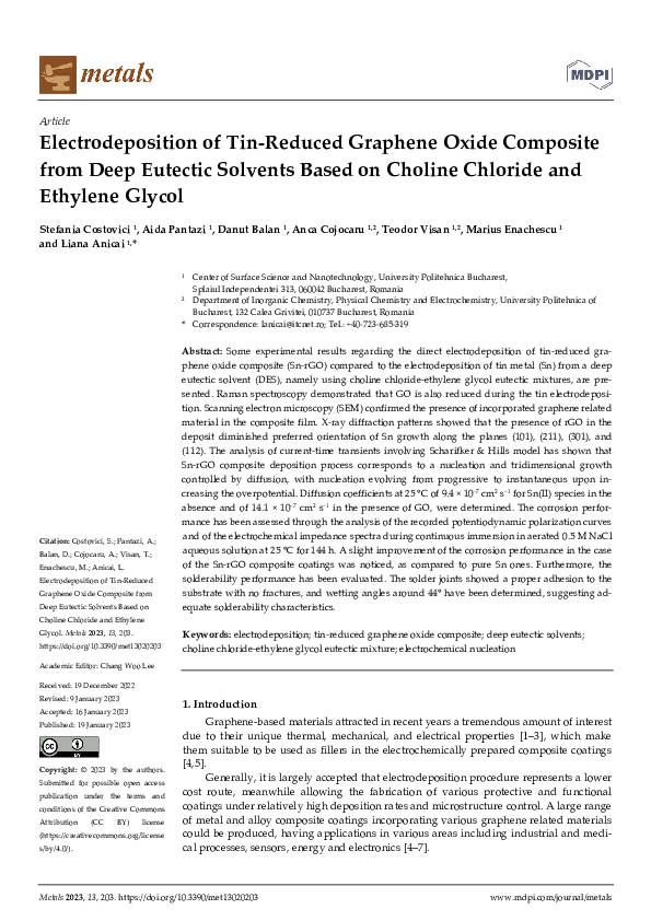 (PDF) Electrodeposition of Tin-Reduced Graphene Oxide Composite from Deep Eutectic Solvents ...