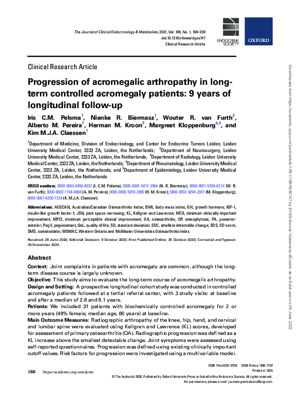 (PDF) Progression of acromegalic arthropathy in long-term controlled ...