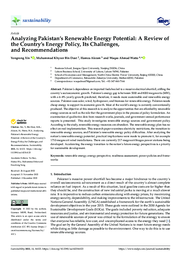 Pdf Analyzing Pakistan S Renewable Energy Potential A Review Of The