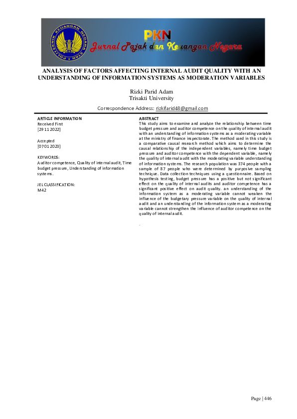 Pdf Analysis Of Factors Affecting Internal Audit Quality With An Understanding Of Information
