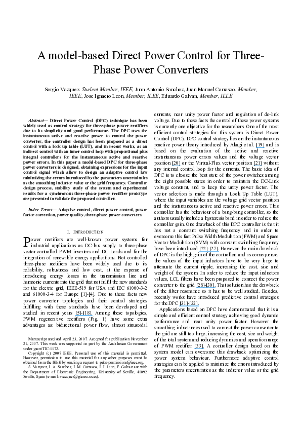 (PDF) A Model-Based Direct Power Control for Three-Phase Power Converters