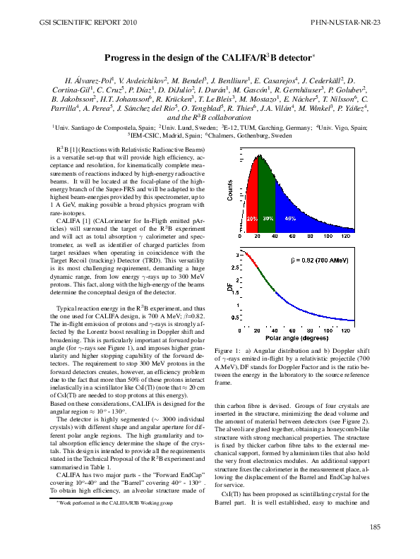 (PDF) Progress in the design of the CALIFA/R 3 B detector | O. Tengblad ...