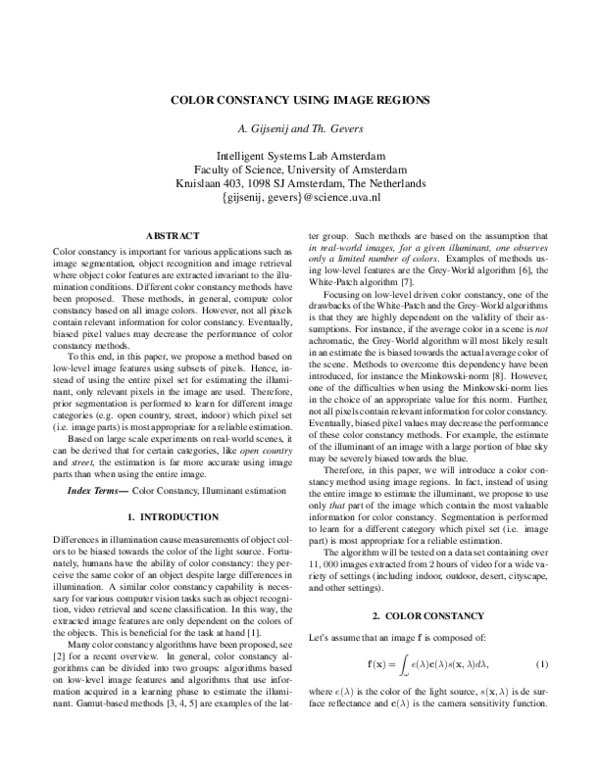 Color Constancy using Image Regions