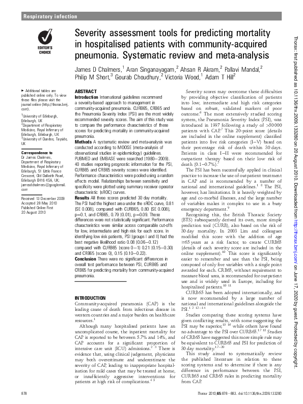 (PDF) Severity assessment tools for predicting mortality in hospitalised patients with community ...