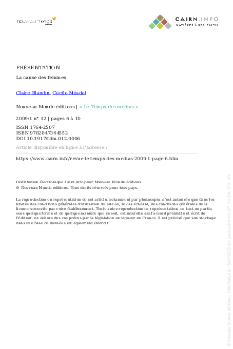 (PDF) Présentation: La cause des femmes
