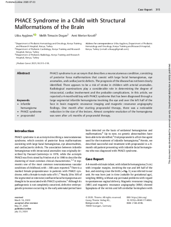 (PDF) PHACE Syndrome in a Child with Structural Malformations of the Brain
