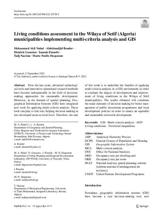 (PDF) Living conditions assessment in the Wilaya of Setif (Algeria ...