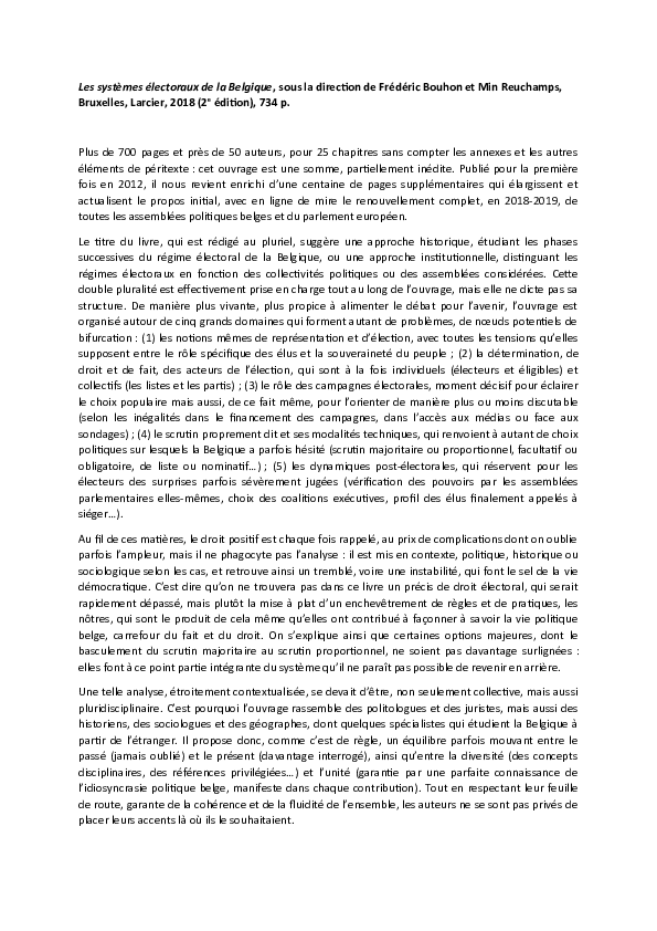 (DOC) Les systèmes électoraux de la Belgique
