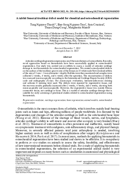 (PDF) A rabbit femoral trochlear defect model for chondral and ...