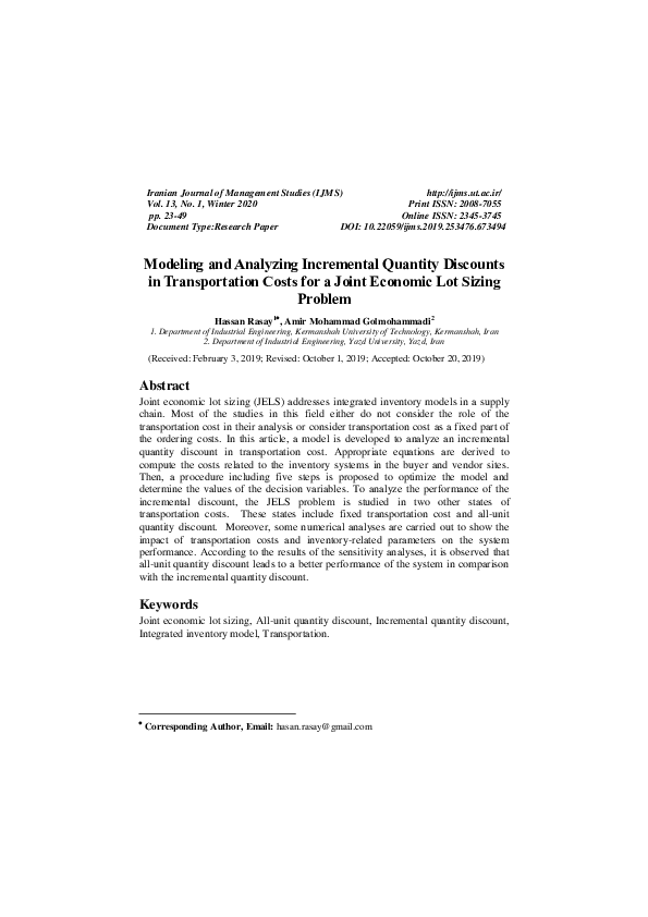 (PDF) Modeling and Analyzing Incremental Quantity Discounts in ...