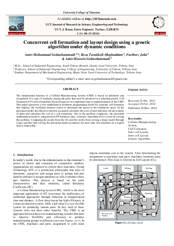 Pdf Concurrent Cell Formation And Layout Design Using A Genetic