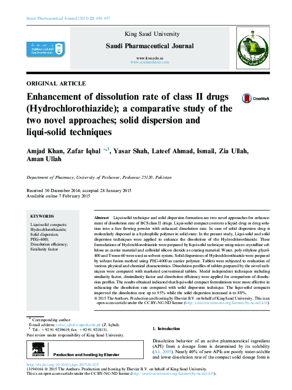 (PDF) Enhancement of dissolution rate of class II drugs ...