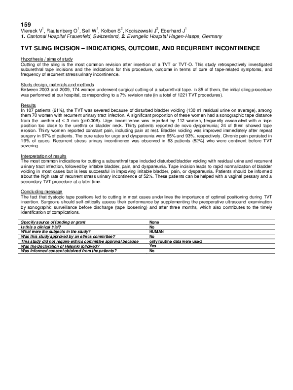 (PDF) TVT Sling Incision - Indications, Outcome and Recurrent ...