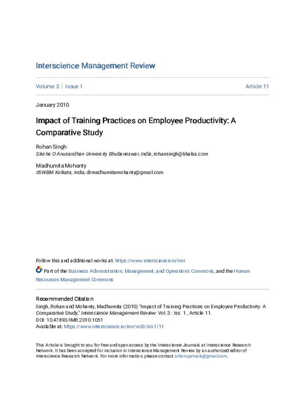 (PDF) Impact of Training Practices on Employee Productivity: A Comparative Study