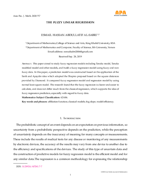Pdf The Fuzzy Linear Regression