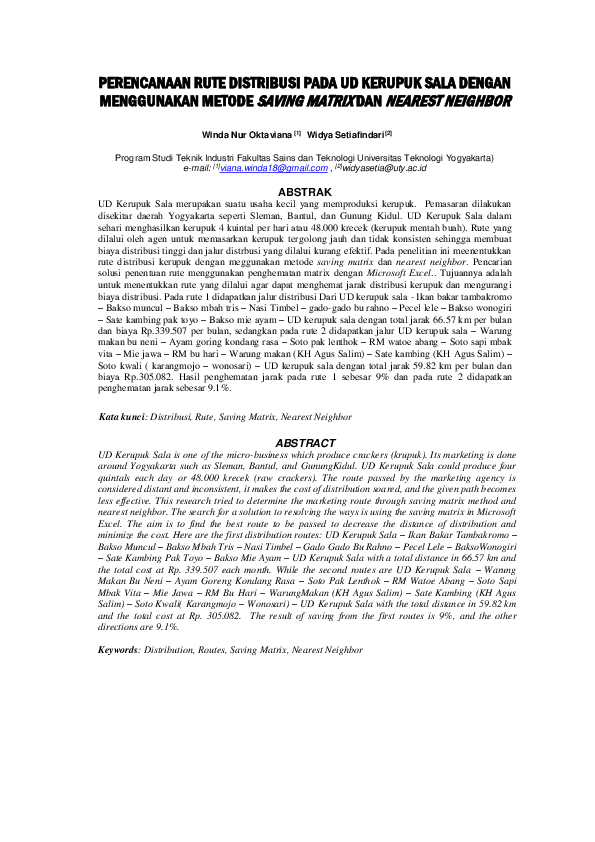 (PDF) Perencanaan Rute Distribusi Pada Ud Kerupuk Sala Dengan ...