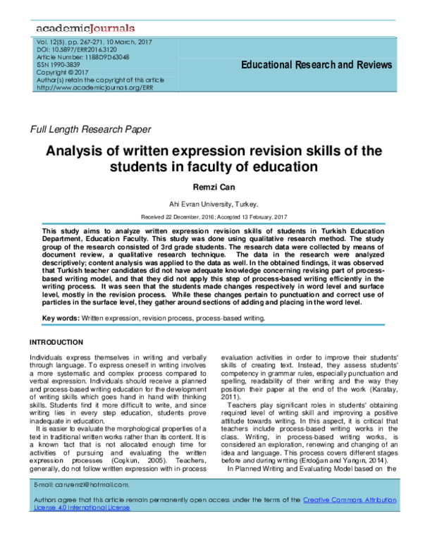 (PDF) Analysis of written expression revision skills of the students in ...