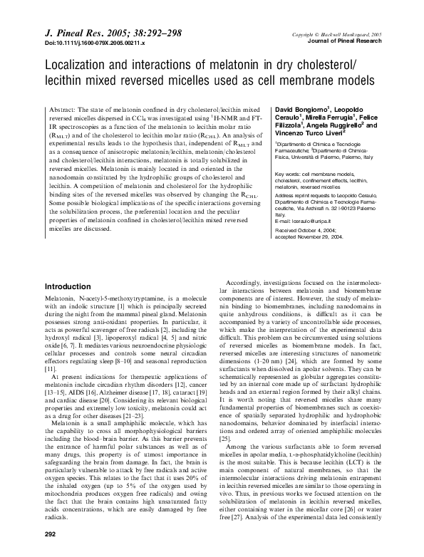 (PDF) Localization and interactions of melatonin in dry cholesterol ...