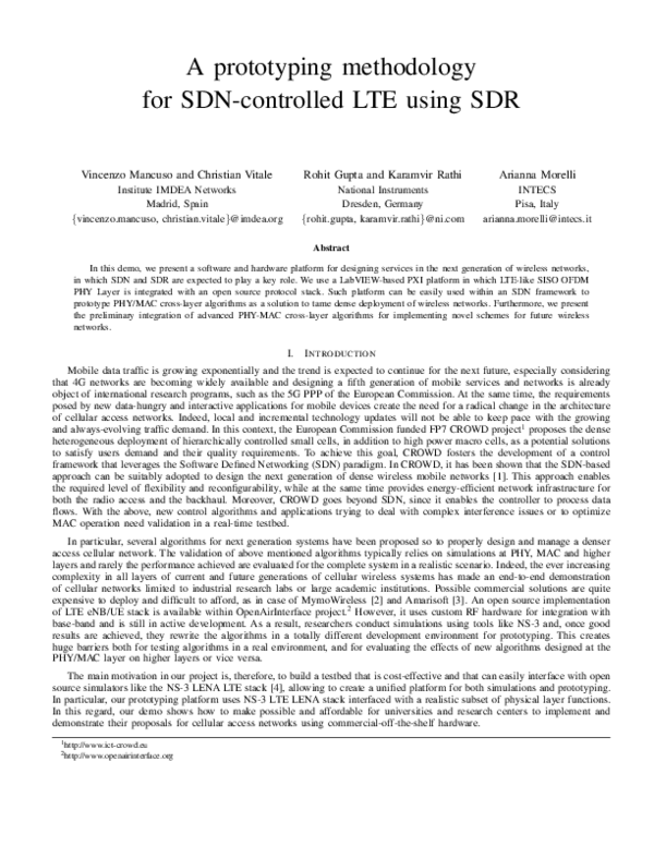 (PDF) A prototyping methodology for SDN-controlled LTE using SDR