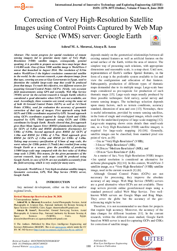 (PDF) Correction of Very High-Resolution Satellite Images using Control Points Captured by Web ...
