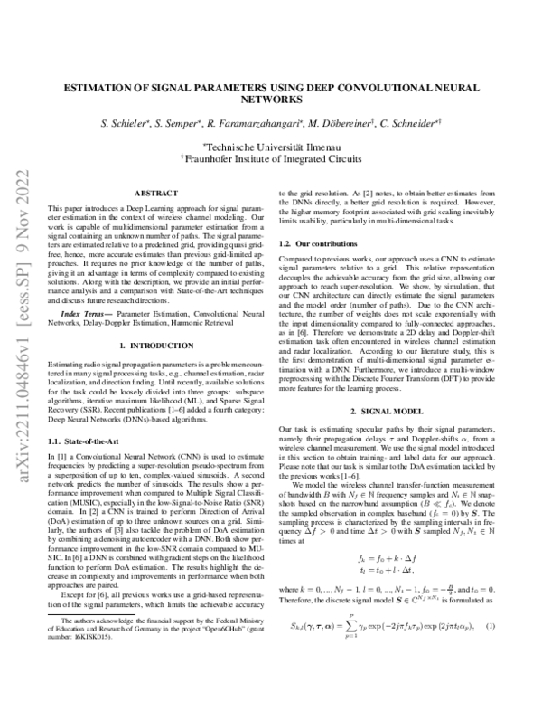 Pdf Estimation Of Signal Parameters Using Deep Convolutional Neural Networks