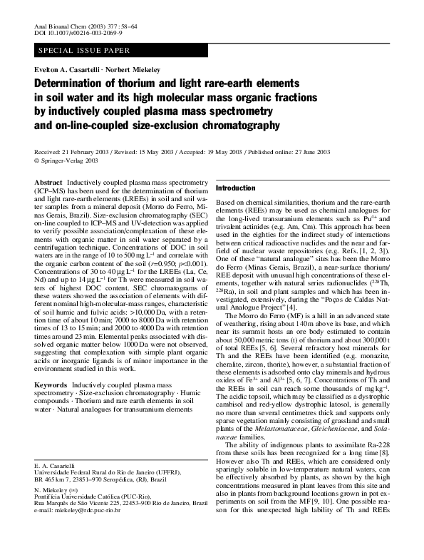(PDF) Determination of thorium and light rare-earth elements in soil ...