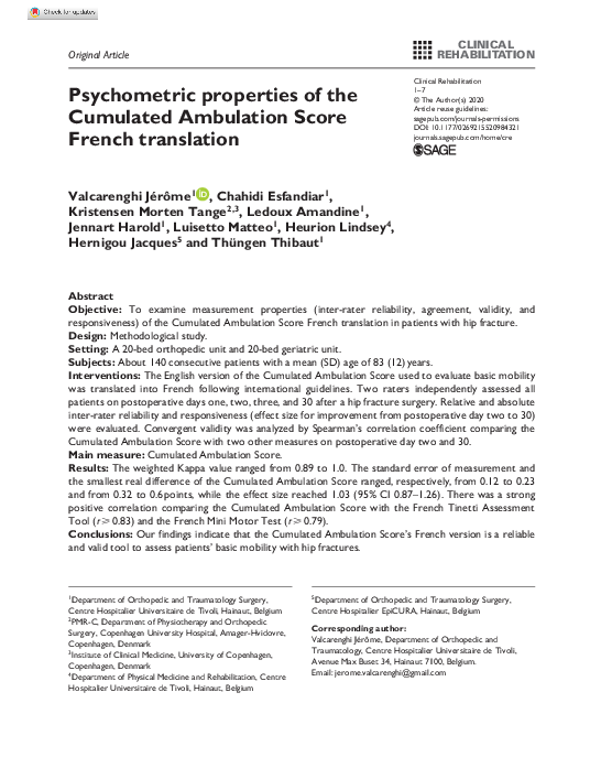 (PDF) Psychometric properties of the Cumulated Ambulation Score French ...