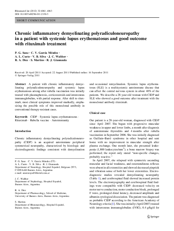 (PDF) Chronic inflammatory demyelinating polyradiculoneuropathy in a patient with systemic lupus ...