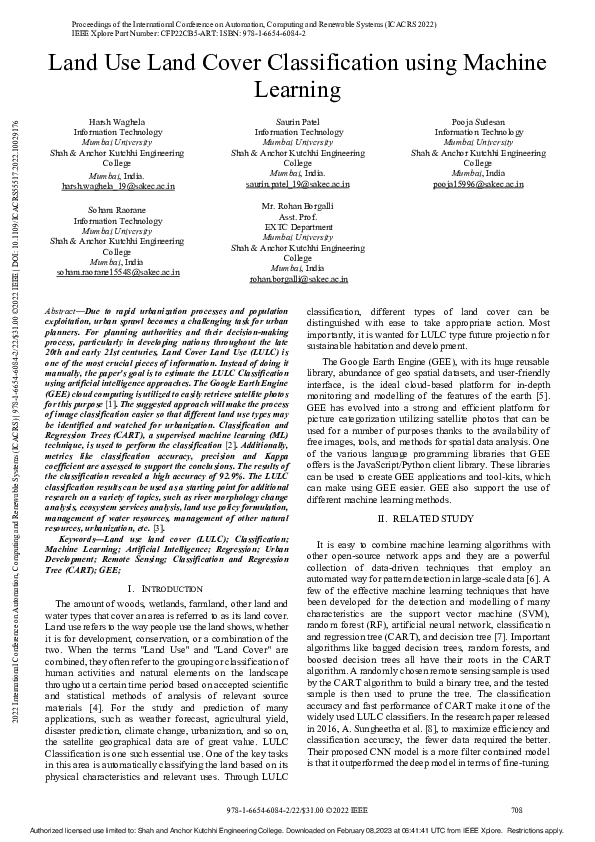 (PDF) Land Use Land Cover Classification using Machine Learning