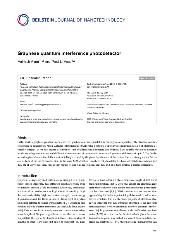 (PDF) Graphene quantum interference photodetector