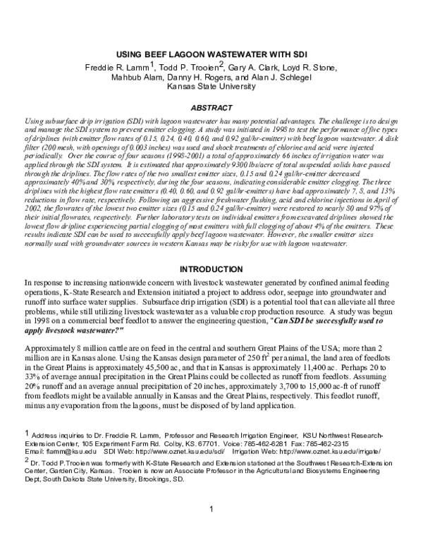 (PDF) Using Beef Lagoon Wastewater With SDI