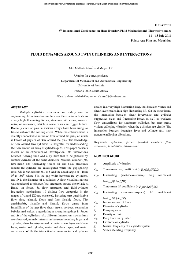 (PDF) Fluid dynamics around twin cylinders and interactions
