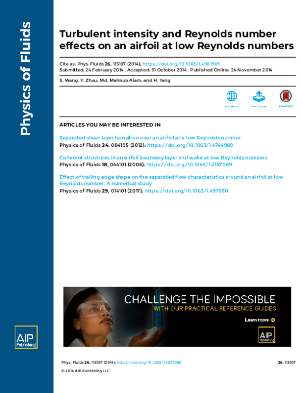 (PDF) Turbulent intensity and Reynolds number effects on an airfoil at low Reynolds numbers
