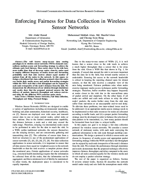 (PDF) Enforcing Fairness for Data Collection in Wireless Sensor Networks