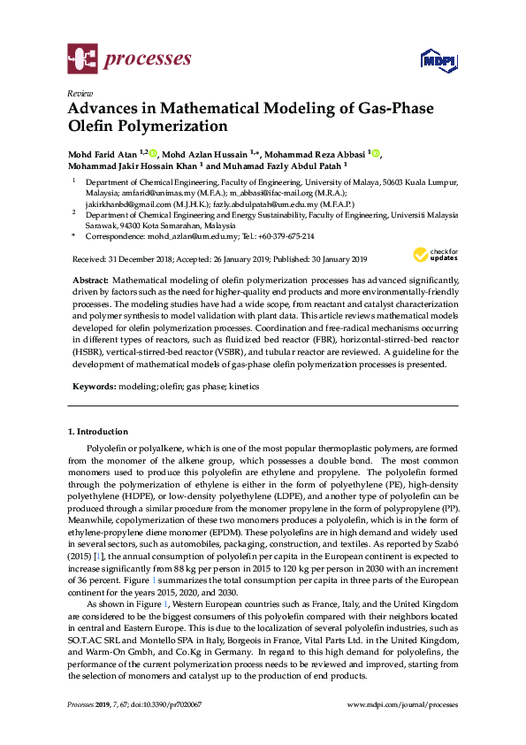 (PDF) Advances in Mathematical Modeling of Gas-Phase Olefin Polymerization