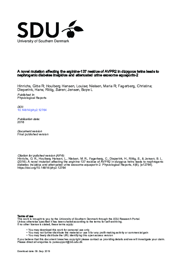 (PDF) A novel mutation affecting the arginine-137 residue of AVPR2 in ...