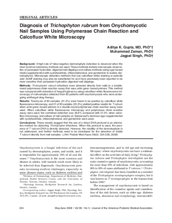 (PDF) Diagnosis of Trichophyton rubrum from Onychomycotic Nail Samples ...