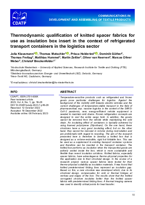 Pdf Thermodynamic Qualification Of Knitted Spacer Fabrics For Use As
