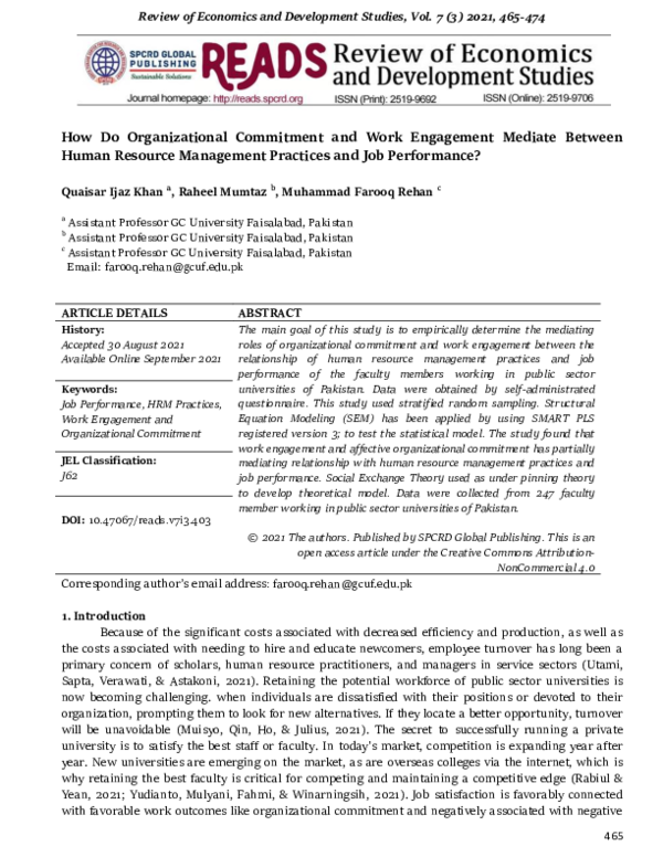 (PDF) How Do Organizational Commitment and Work Engagement Mediate Between Human Resource ...