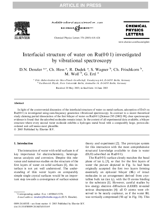 (PDF) Interfacial structure of water on Ru(001) investigated by ...