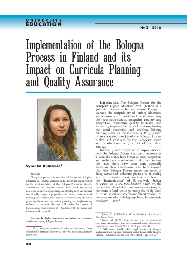 (PDF) Implementation of the Bologna Process in Finland and its Impact ...