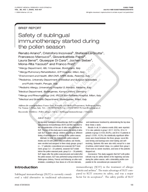 (PDF) Safety of sublingual immunotherapy started during the pollen season