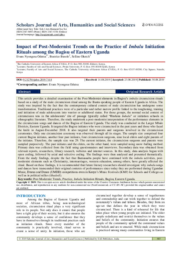 (PDF) Impact of Post-Modernist Trends on the Practice of Imbalu ...