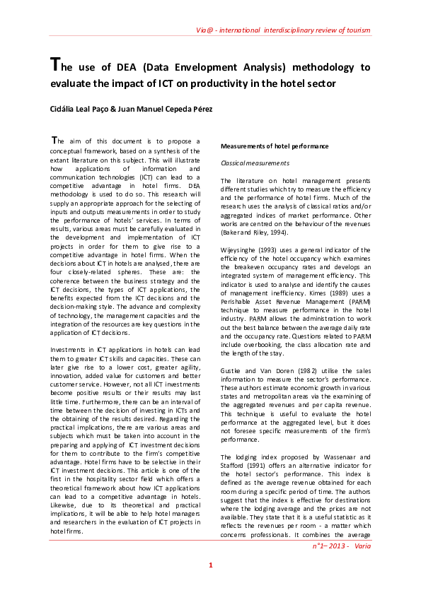 (PDF) The use of DEA (Data Envelopment Analysis) methodology to evaluate the impact of ICT on ...