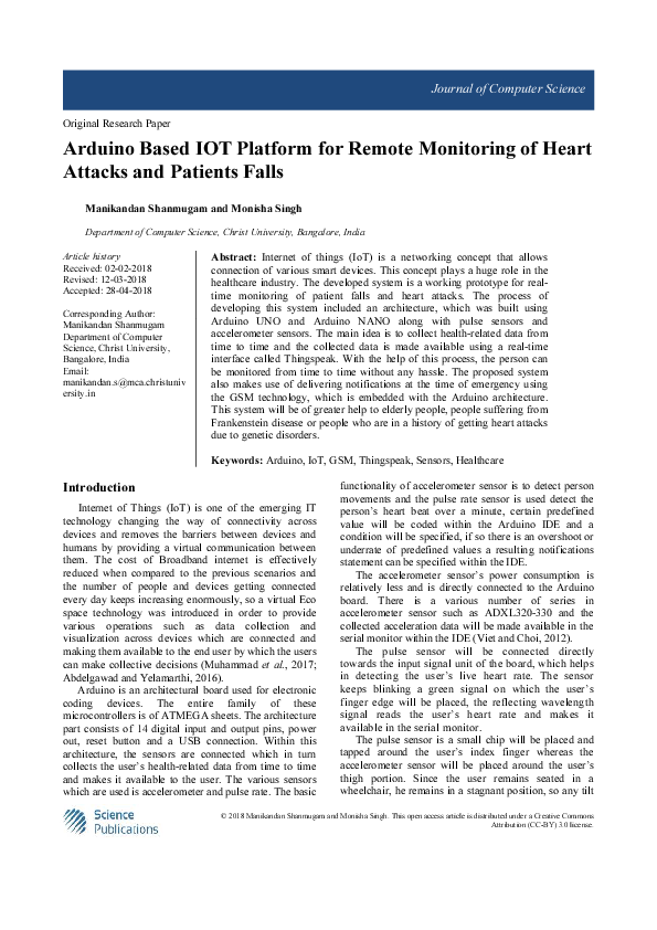 Pdf Arduino Based Iot Platform For Remote Monitoring Of Heart Attacks 6800